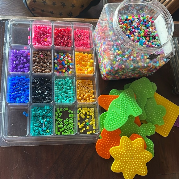 Toys | Perler Melty Beads Lot Tub Half Filled Tray And 9 Forms | Poshmark